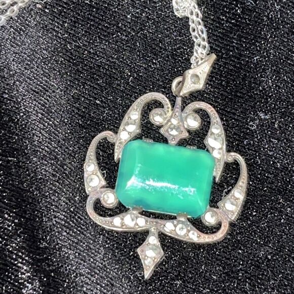 E.I.F. | Jewelry | Vintage Art Deco 2s Sterling Silver Marcasite Jade ...